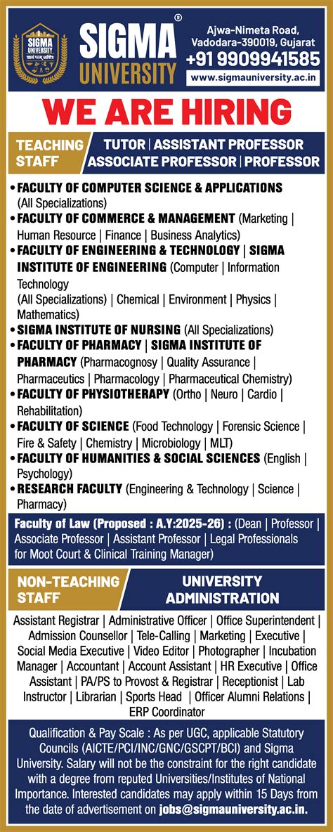 Assistant Professor Job Vacancy At Sigma University