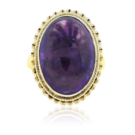 Vintage 14k Yellow Gold Large Cabochon Amethyst Ring Boca Raton