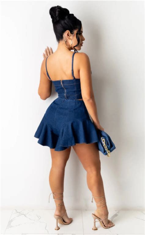 Sexy Denim Two Piece Shorts Set Etsy