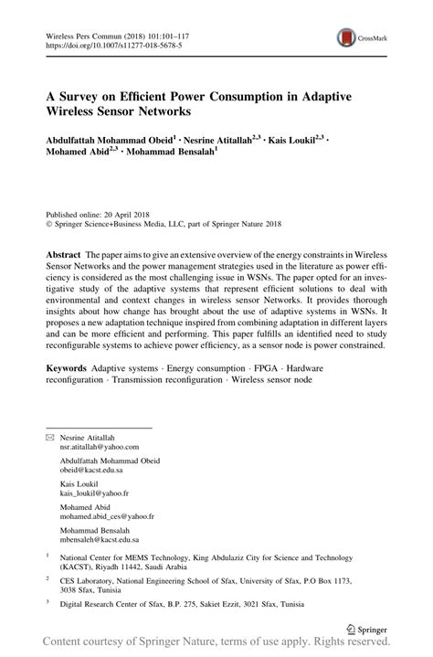 A Survey On Efficient Power Consumption In Adaptive Wireless Sensor Networks Request PDF