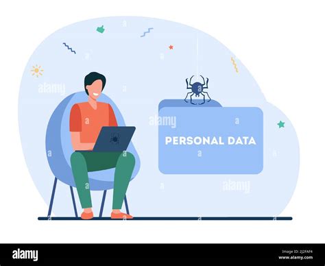 Happy Hacker Stealing Personal Data Computer Laptop Spider Flat Vector Illustration Digital