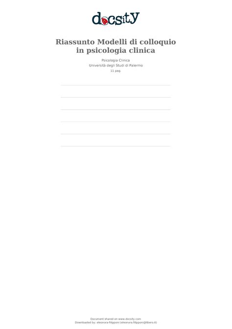 Modelli Di Colloquio In Psicologia Clinica Riassunto Riassunto