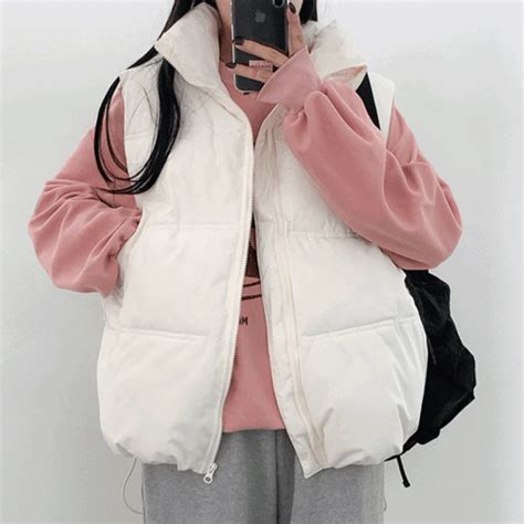 웰론100 빵빵이 루즈핏 하이넥 크롭 패딩 조끼3color 겨울아우터겨울베스트겨울신상 에이블리