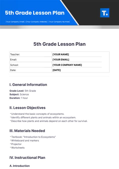 Free Elementary Lesson Plan Templates Editable And Printable