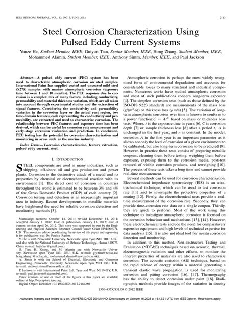 Steel Corrosion Characterization Using Pulsed Eddy Current Systems