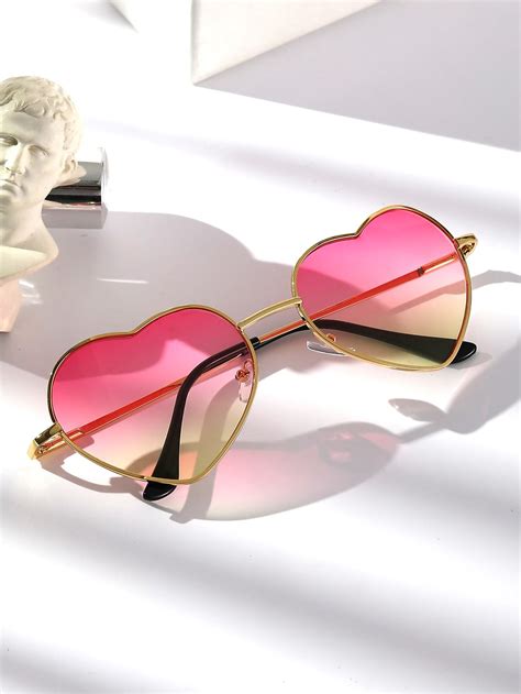 One Piece Rimless Heart Sunglasses Color Tinted Mono Block Lens 65mm