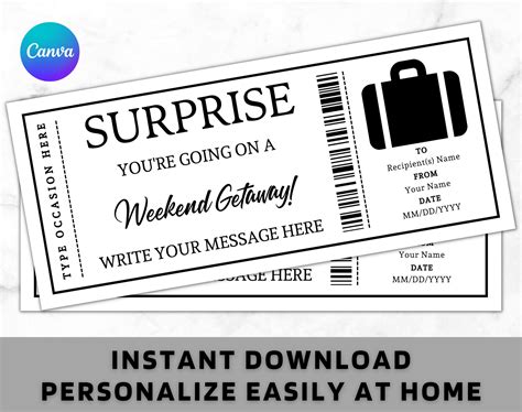 Printable Weekend Away Voucher Template Surprise Getaway 40 Off