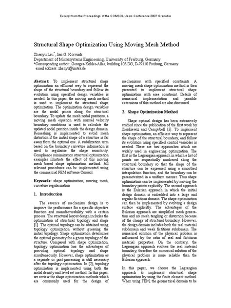 Structural Shape Optimization Using Moving Mesh Method Pdf