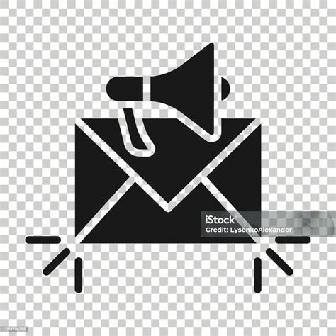 以平面樣式顯示的信封通知圖示電子郵件帶揚聲器向量插圖的白色隔離背景接收郵件業務概念向量圖形及更多互聯網圖片 互聯網 信 文件 信封