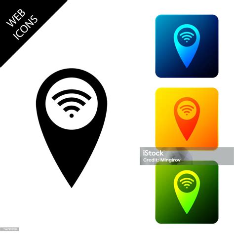 指標地圖與wifi互聯網信號連接圖示隔離設置圖示彩色方形按鈕向量插圖向量圖形及更多互聯網圖片 互聯網 位置描述 全球定位系統 Istock