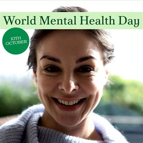 Smiling Woman Promoting World Mental Health Day From Pikwizard