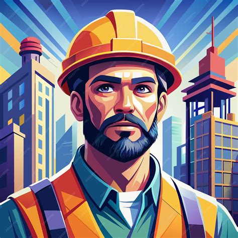 A Poster Of A Man With A Helmet And A Construction Helmet Premium Ai