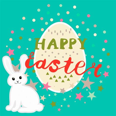 Premium Vector Colorful Cute Happy Easter Postcard With Rabbit
