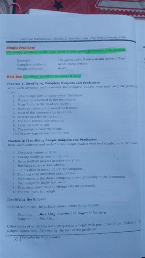 Simple Predicate The Simple Predicate Is The Main Word Or Word Group In