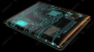 An Image Of A Circuit Board With A Green Light Powerpoint Background