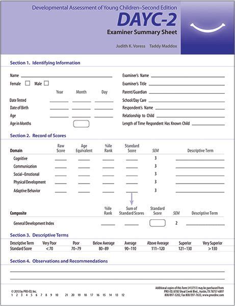 Dayc 2 Examiner Summary Sheet 25 Social Emotional Development