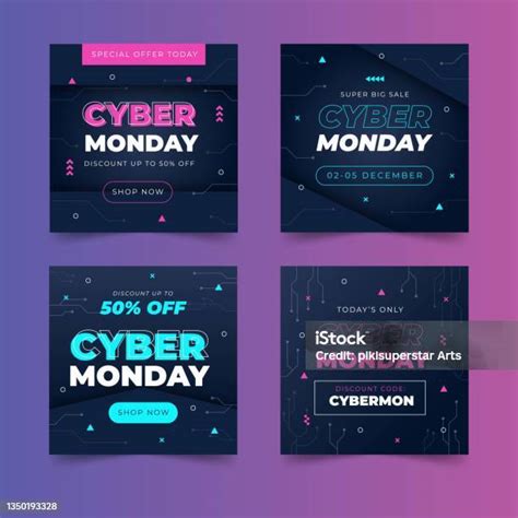 사이버 먼데이 인스타그램 포스트 컬렉션 벡터 디자인 일러스트 Cyber Monday에 대한 스톡 벡터 아트 및 기타 이미지