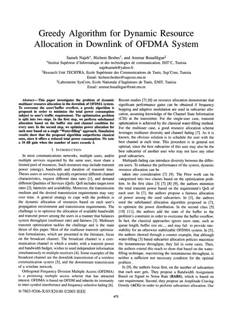 Pdf Greedy Algorithm For Dynamic Resource Allocation In Downlink Of