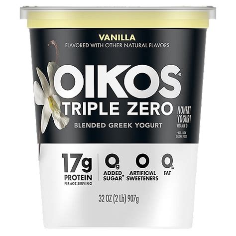 Oikos Triple Zero Vanilla 17g Protein No Sugar Added Nonfat Greek