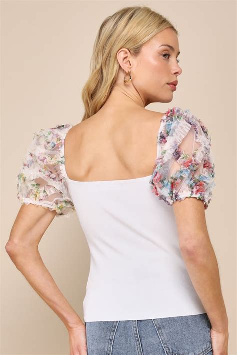 Ivory Statement Sleeve Top Ruffled Top Puff Sleeve Top Lulus