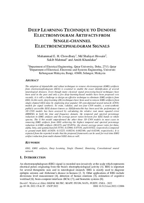 Pdf Deep Learning Technique To Denoise Electromyogram Artifacts From