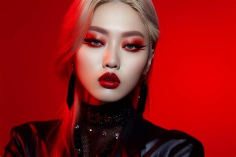 Premium AI Image KPop Starlet Posing In Stylish Bold Makeup Look Beautiful Asian Model Posing