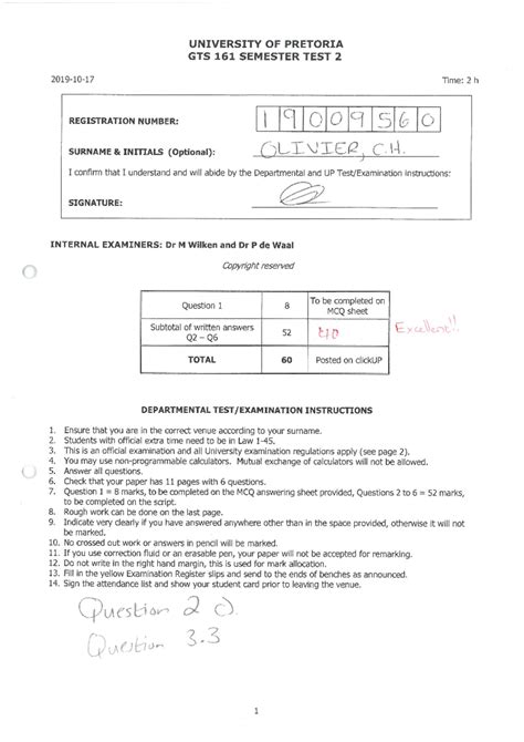 GTS 161 Semester Test 2 Semeater Test 2 2019 And Memo UNIVERSITY OF
