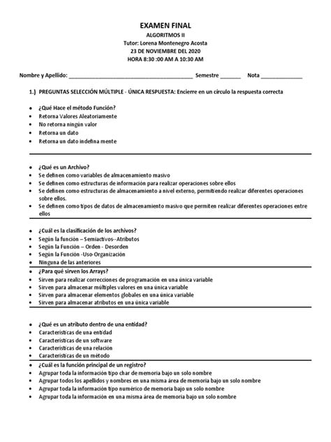 Examen Final Algoritmos Ii Pdf Ciencias De La Computación Programación De Computadoras