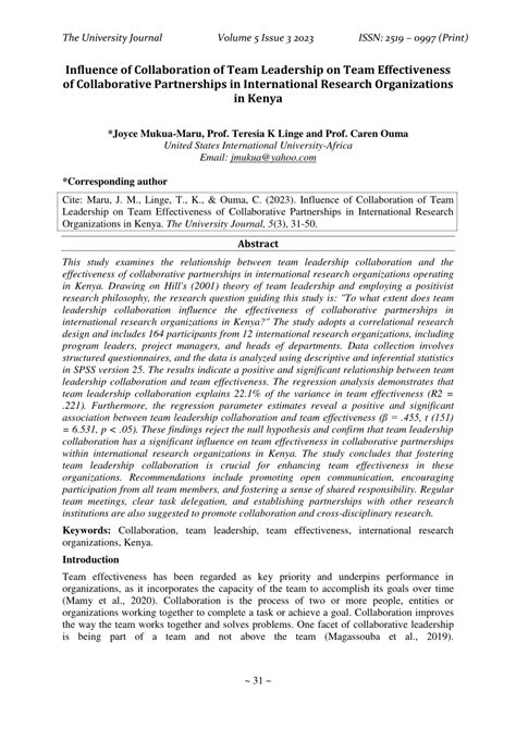 Pdf Influence Of Collaboration Of Team Leadership On Team