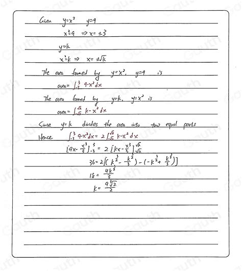Solved Find A Horizontal Line Y K That Divides The Area Between Y X 2