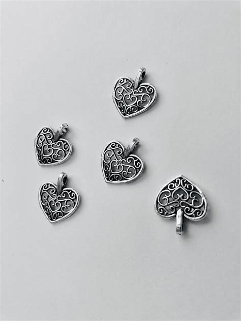 Lot Of 5 Tibetan Silver Filigree 14mm Heart Charms Jewelry Etsy