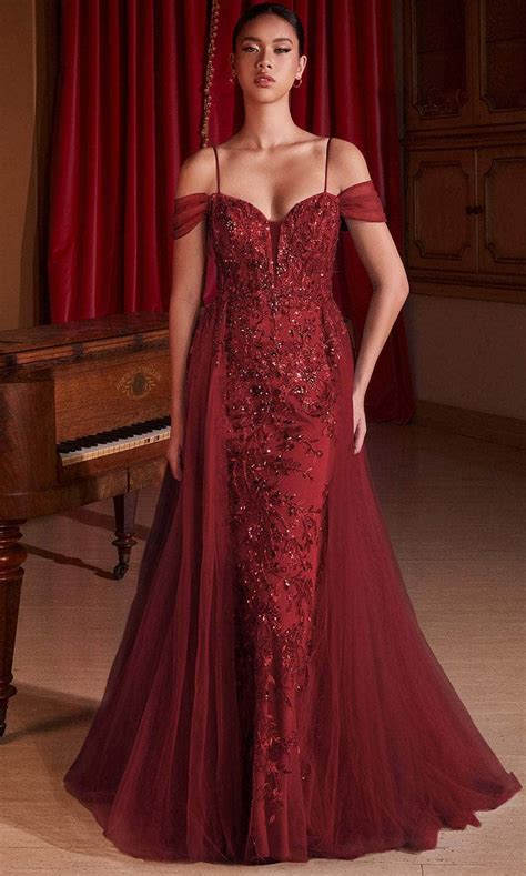 Ladivine Sf009 Embroidered Cold Shoulder Prom Gown Couture Candy
