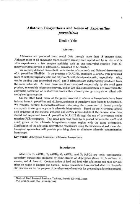 Pdf Aflatoxin Biosynthesis And Genes Of Aspergillus Parasiticus