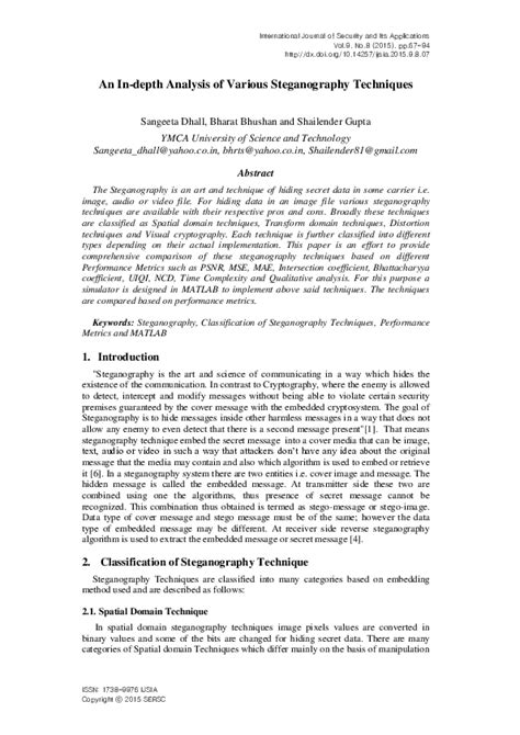 Pdf An In Depth Analysis Of Various Steganography Techniques