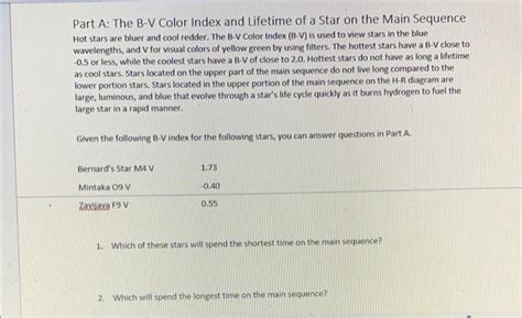 solved part a the b v color index and lifetime of a star on