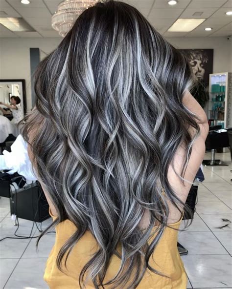 60 Ideas Of Gray And Silver Highlights On Brown Hair Dark Hair With