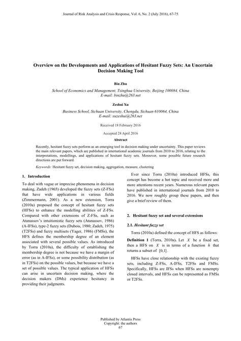 Pdf Overview On The Developments And Applications Of Hesitant Fuzzy Sets An Uncertain