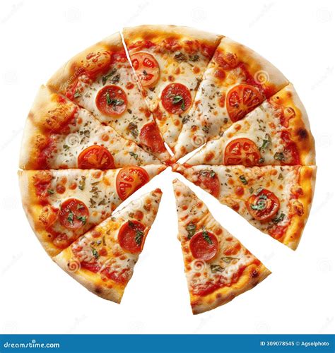Round Pizza Cut Into Triangular Pieces Folded In A Circle Isolated On A