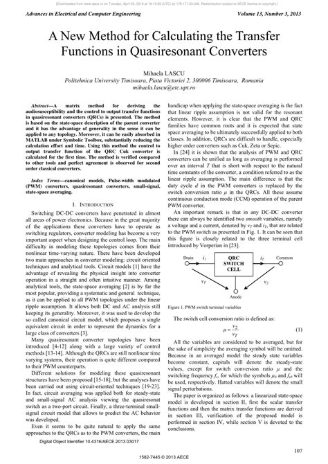 Pdf A New Method For Calculating The Transfer Functions In Quasiresonant Converters