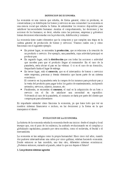 Definicion De Economia Definicion De Economia La Economía Es Una