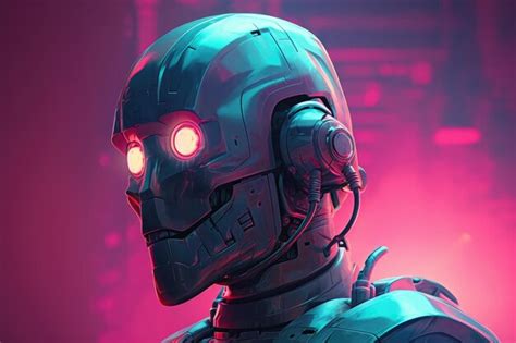 Premium Ai Image A Robot With Pink And Purple Eyes Is Standing In