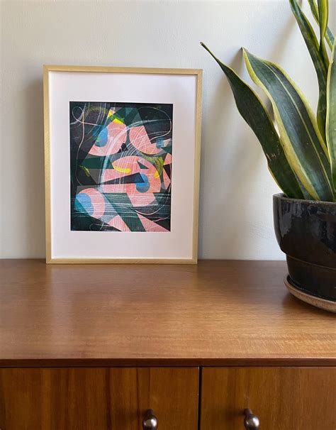 Abstract Monotype Print Geometric Print With Mat Etsy