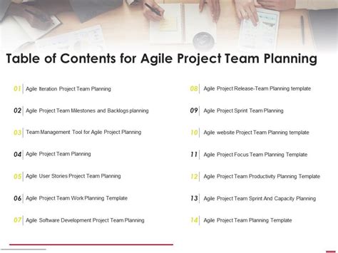 Table Of Contents For Agile Project Team Planning Agile Project Team Planning IT Presentation