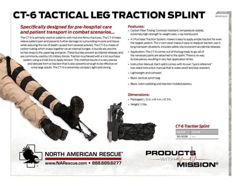 Ct 6 Tactical Leg Traction Splint Product Information Sheet North
