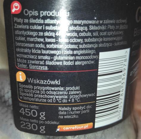Carrefour Bismarck Płaty śledziowe Marynowane Kalorie Kj I Wartości