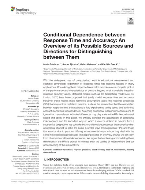 Pdf Conditional Dependence Between Response Time And Accuracy An