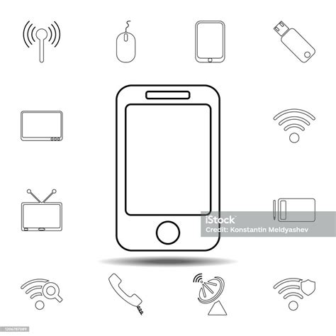 스마트 폰 아이콘 Ui 및 Ux 웹 사이트 또는 모바일 응용 프로그램에 대해 설정 된 기술 아이콘의 간단한 가느다란 선 개요 벡터 요소 0명에 대한 스톡 벡터 아트 및 기타