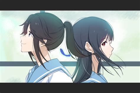 Safebooru 2girls Bangs Black Hair Blue Eyes Blue Feathers Blue Hair