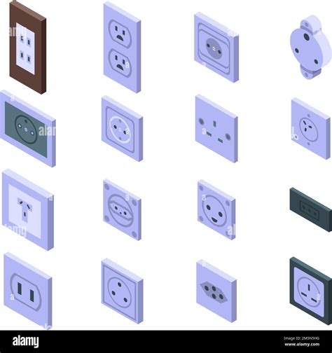 Power Socket Icons Set Isometric Set Of Power Socket Vector Icons For Web Design Isolated On