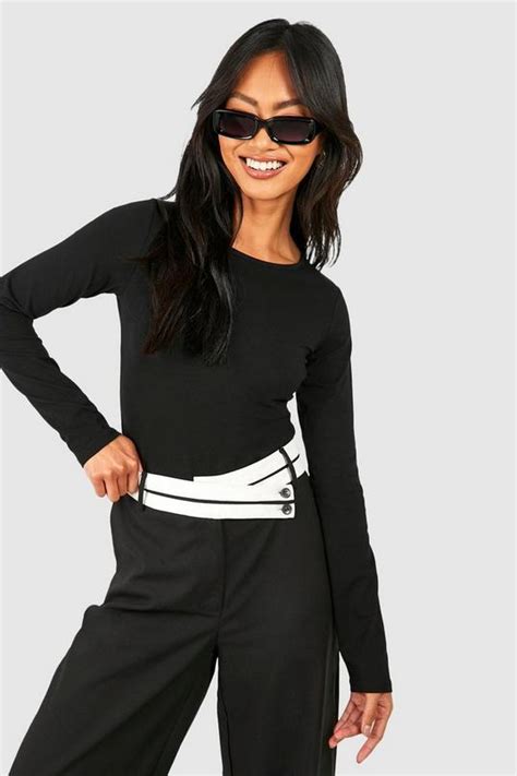 Black Basic Cotton Crew Neck Long Sleeve Bodysuit Boohoo Uk